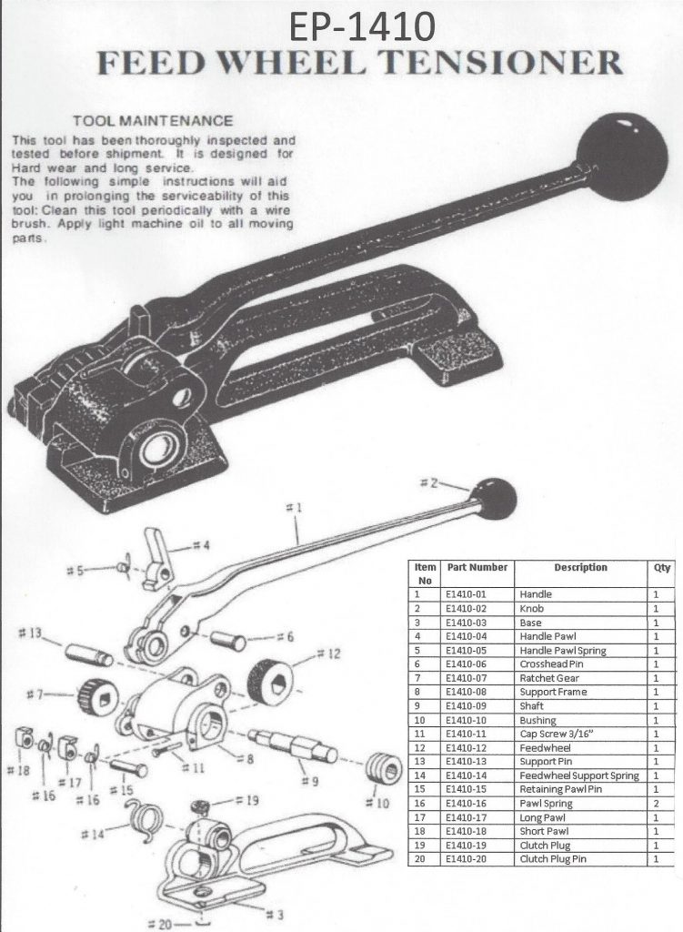 Encore EP-1410 Parts list – Grant Packaging, LLC.